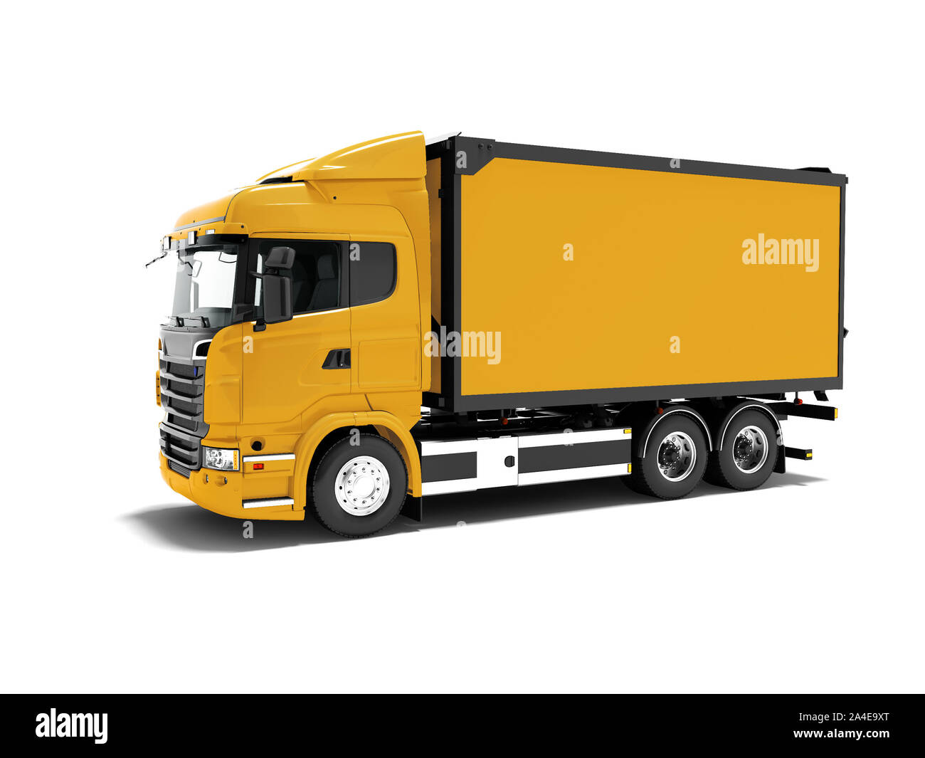 Modern yellow truck for transportation of goods around the city 3d ...