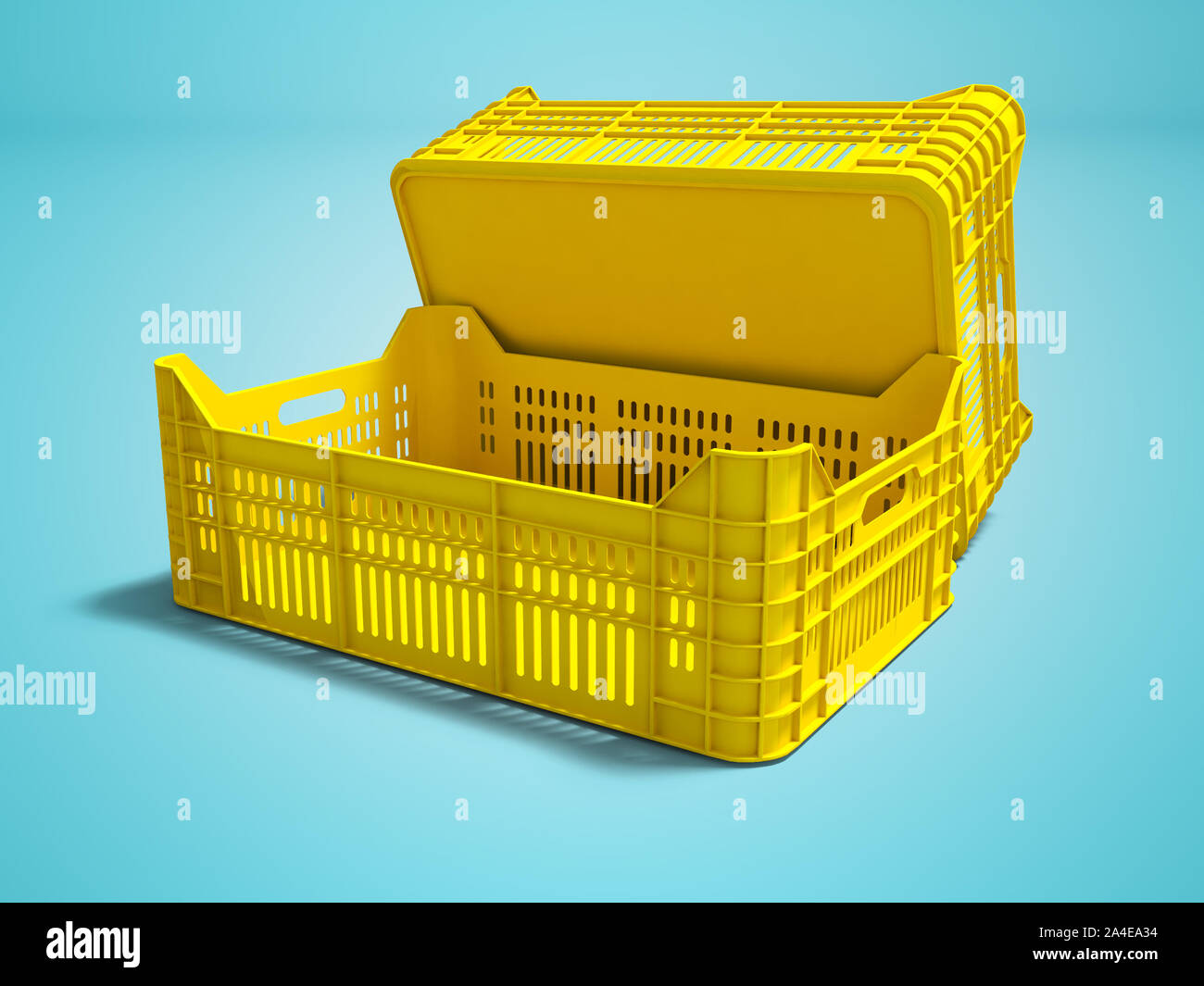 Yellow plastic two boxes blank rear view 3d render on blue background ...