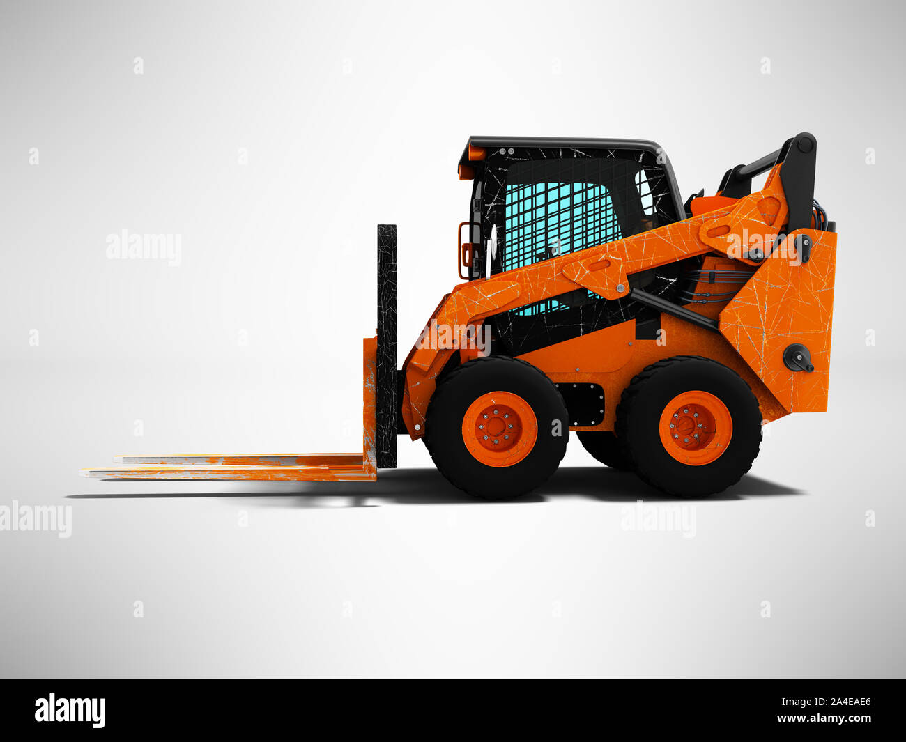 Modern orange forklift loader with scuffs on the case 3d render side ...