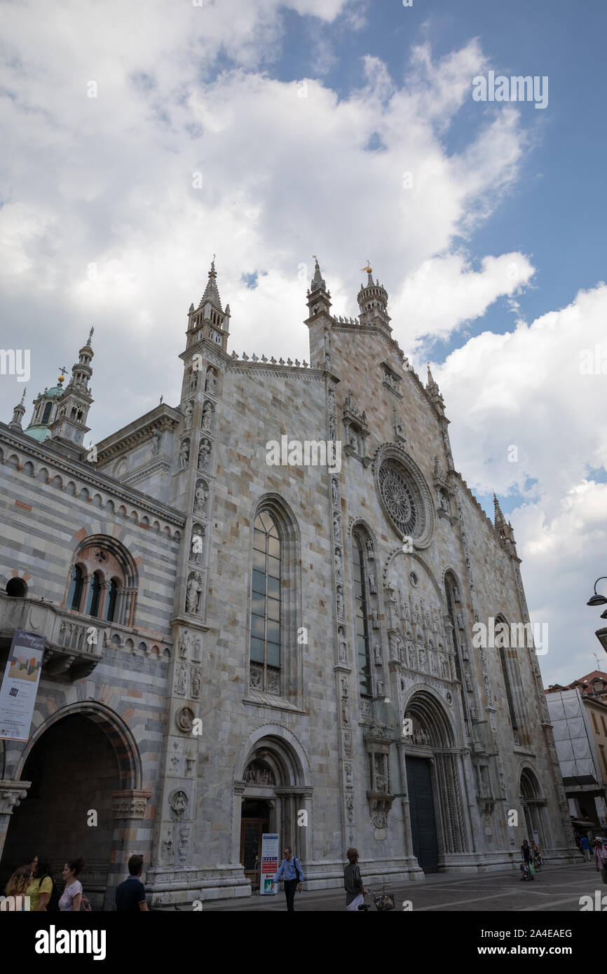 Como, Italy - June 27, 2018: Closeup facade of Como Cathedral is the ...