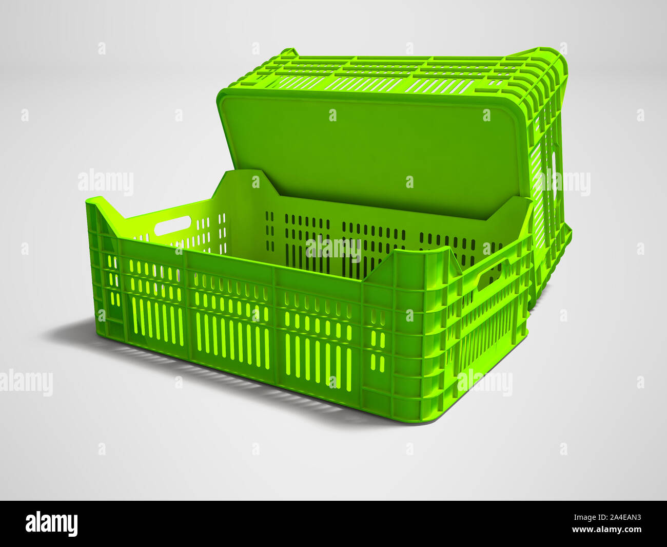 Green plastic two boxes blank rear view 3d render on gray background ...