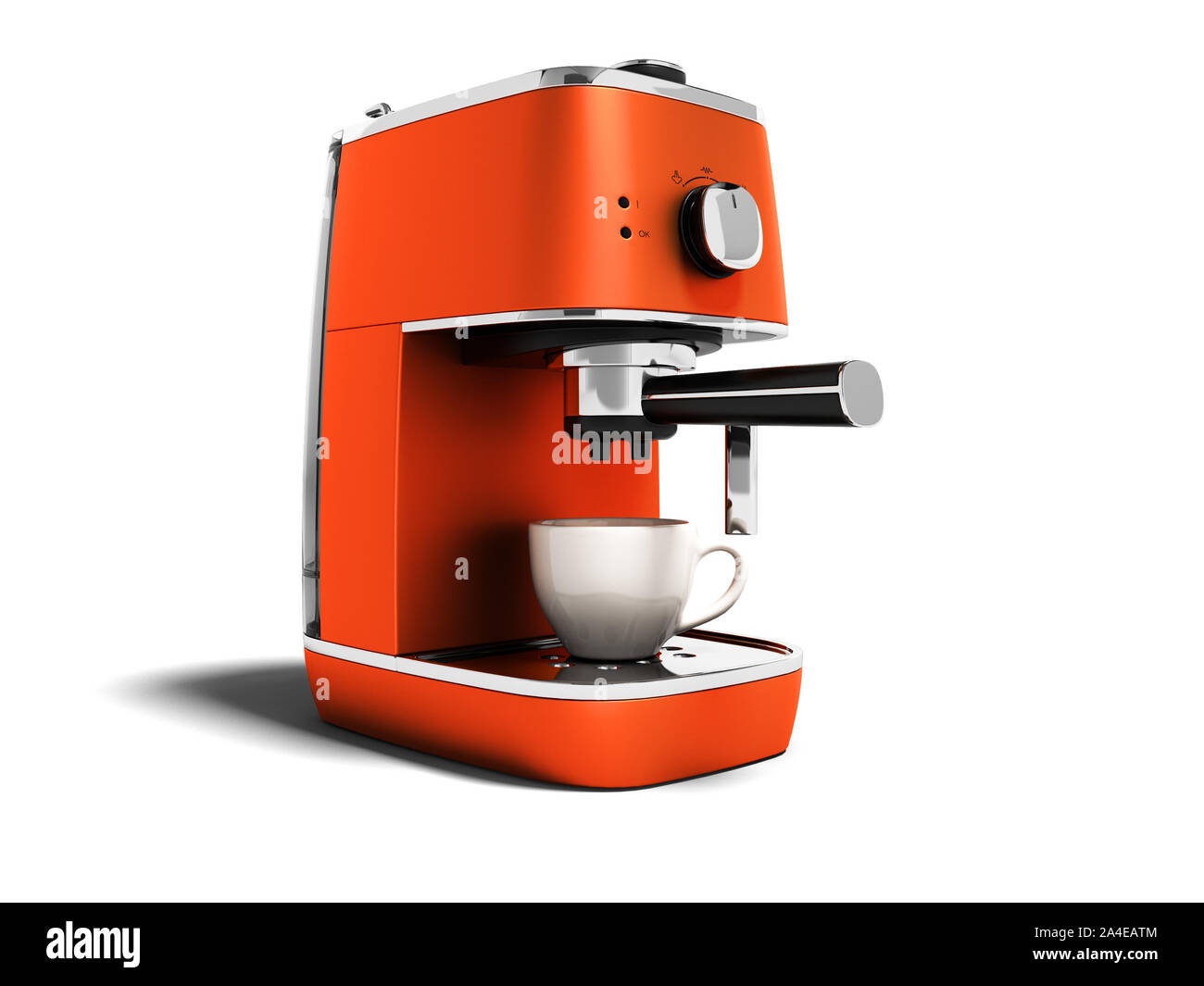 Modern orange coffee machine for one cup of coffee 3d render on white ...