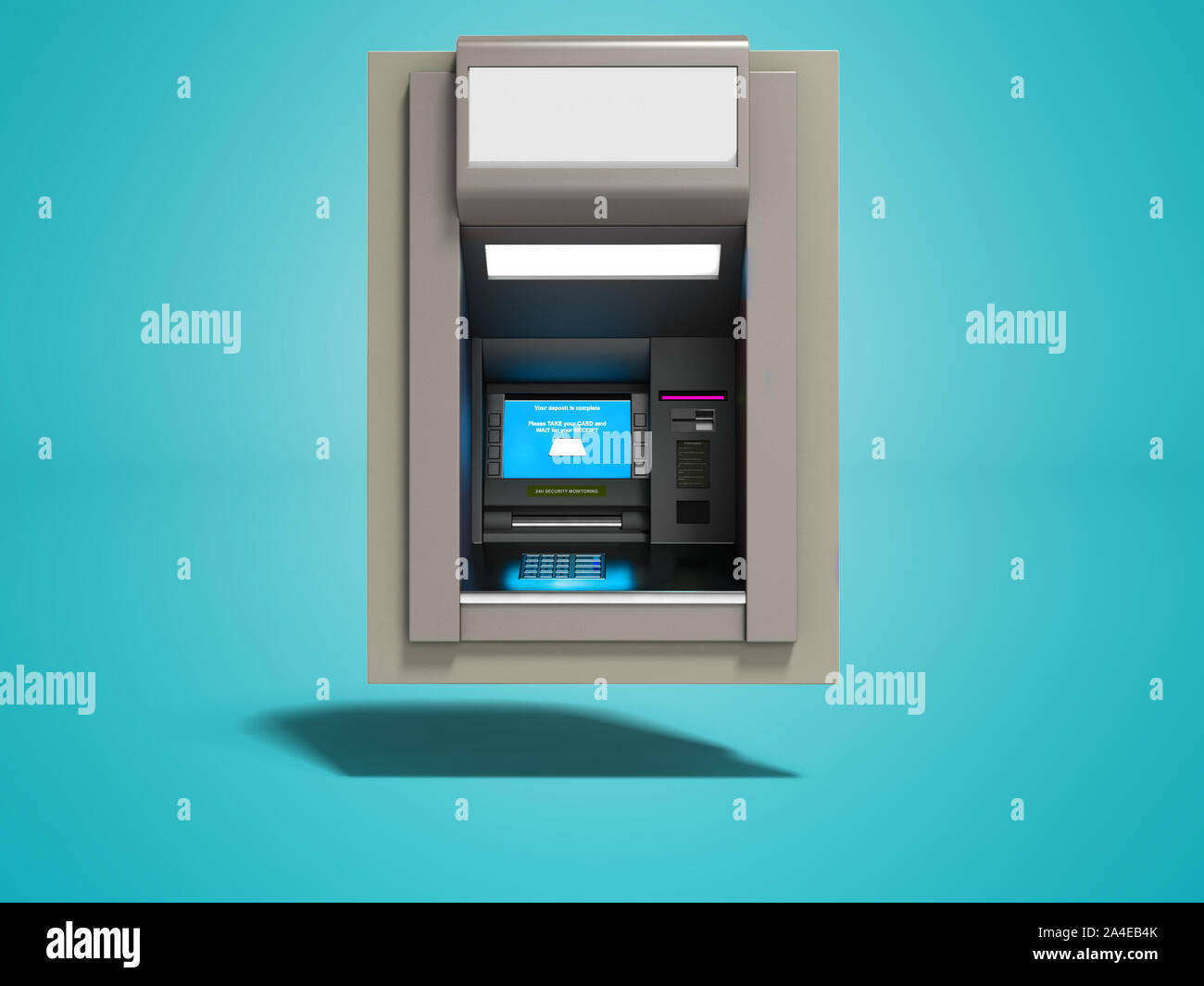 Modern ATM included with blue screen 3d render on blue background with ...