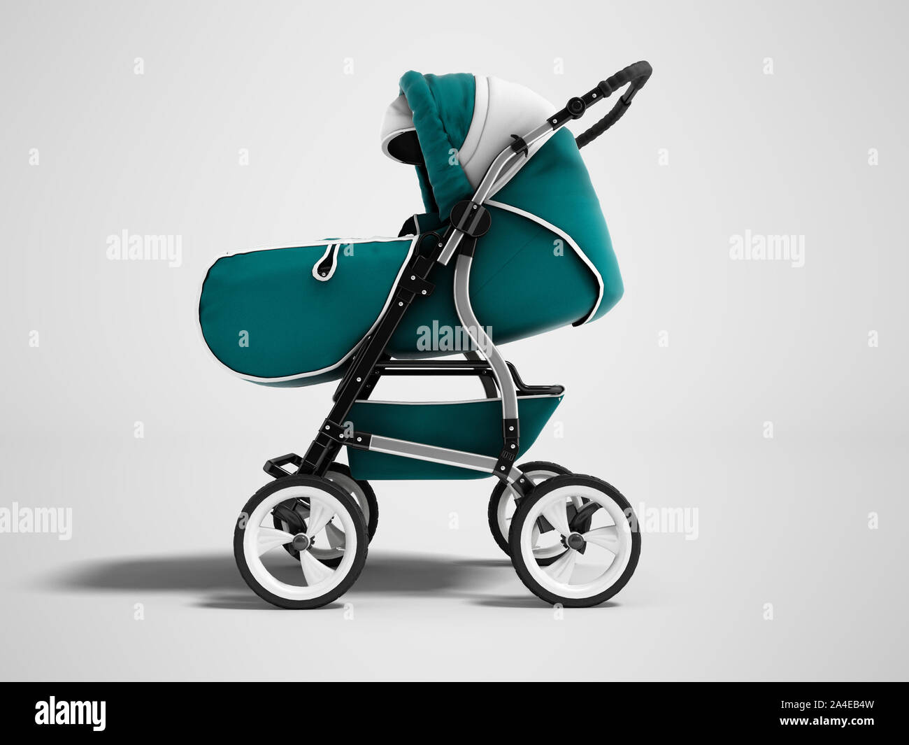 Modern blue baby stroller transformer all-season 3d render on gray ...