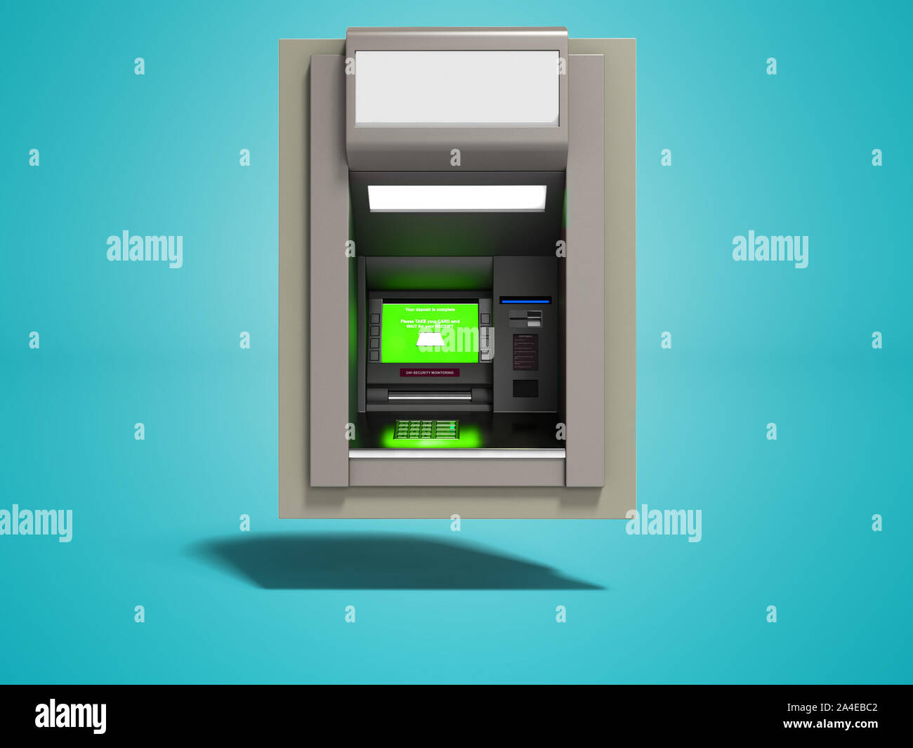 Modern ATM included with green screen 3d render on blue background with ...