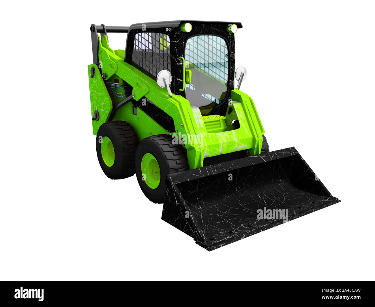 Modern green mini loader after loading stone 3d render on white ...