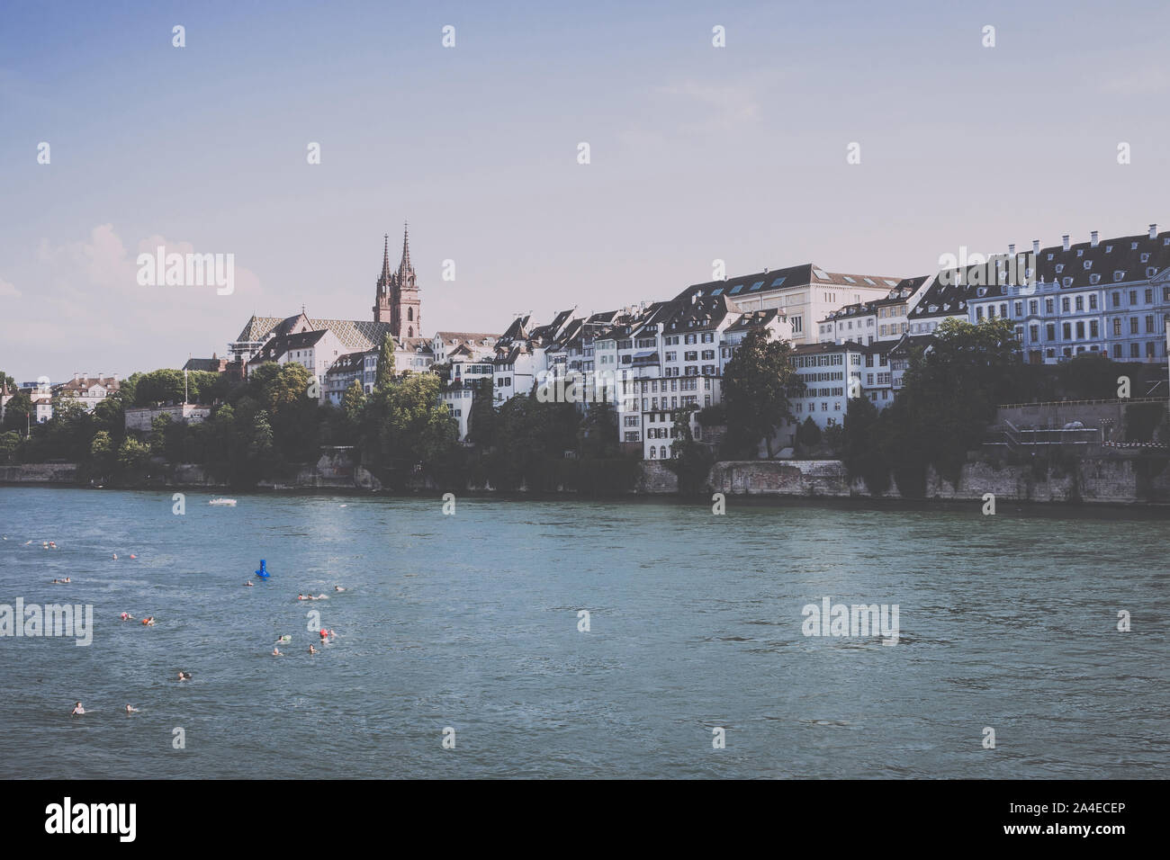Basel, Switzerland - June 23, 2017: View on Basel city and river Rhine ...