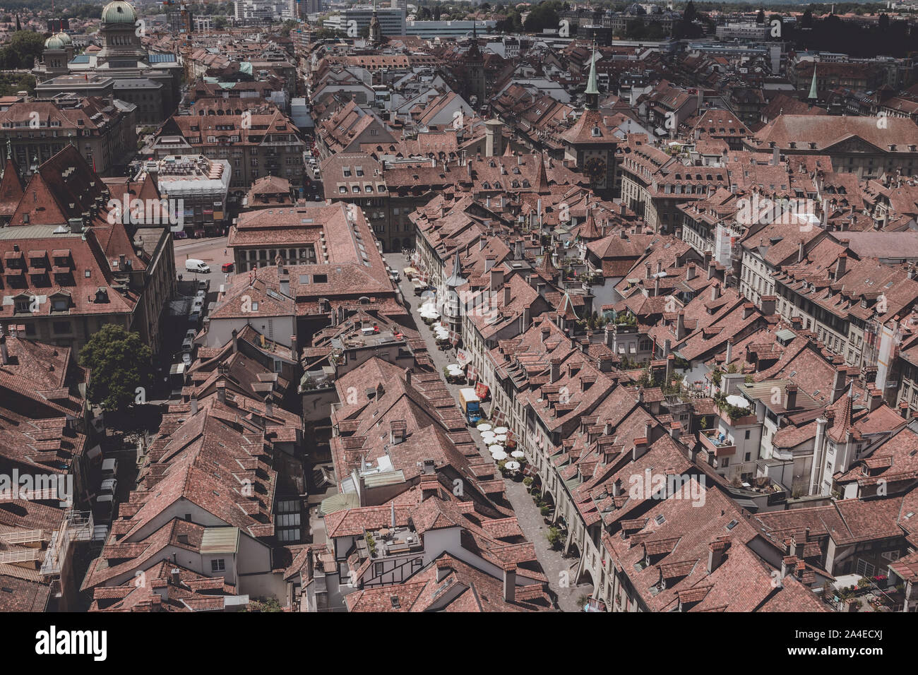 Aerial panorama of historic Bern city center from Bern Minster ...