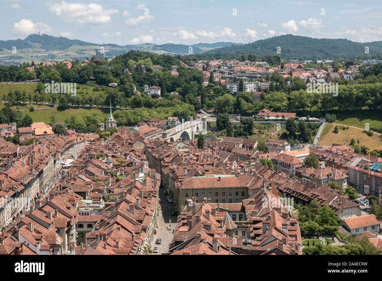 Aerial panorama of historic Bern city center from Bern Minster ...