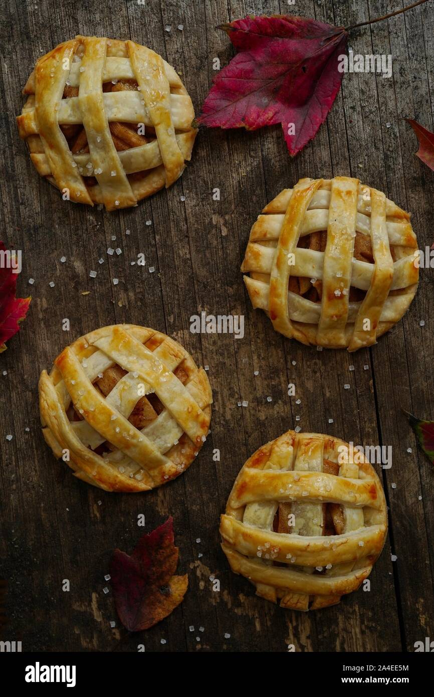 Homemade Apple pie lattice cookies overhead view / Thanksgiving ...