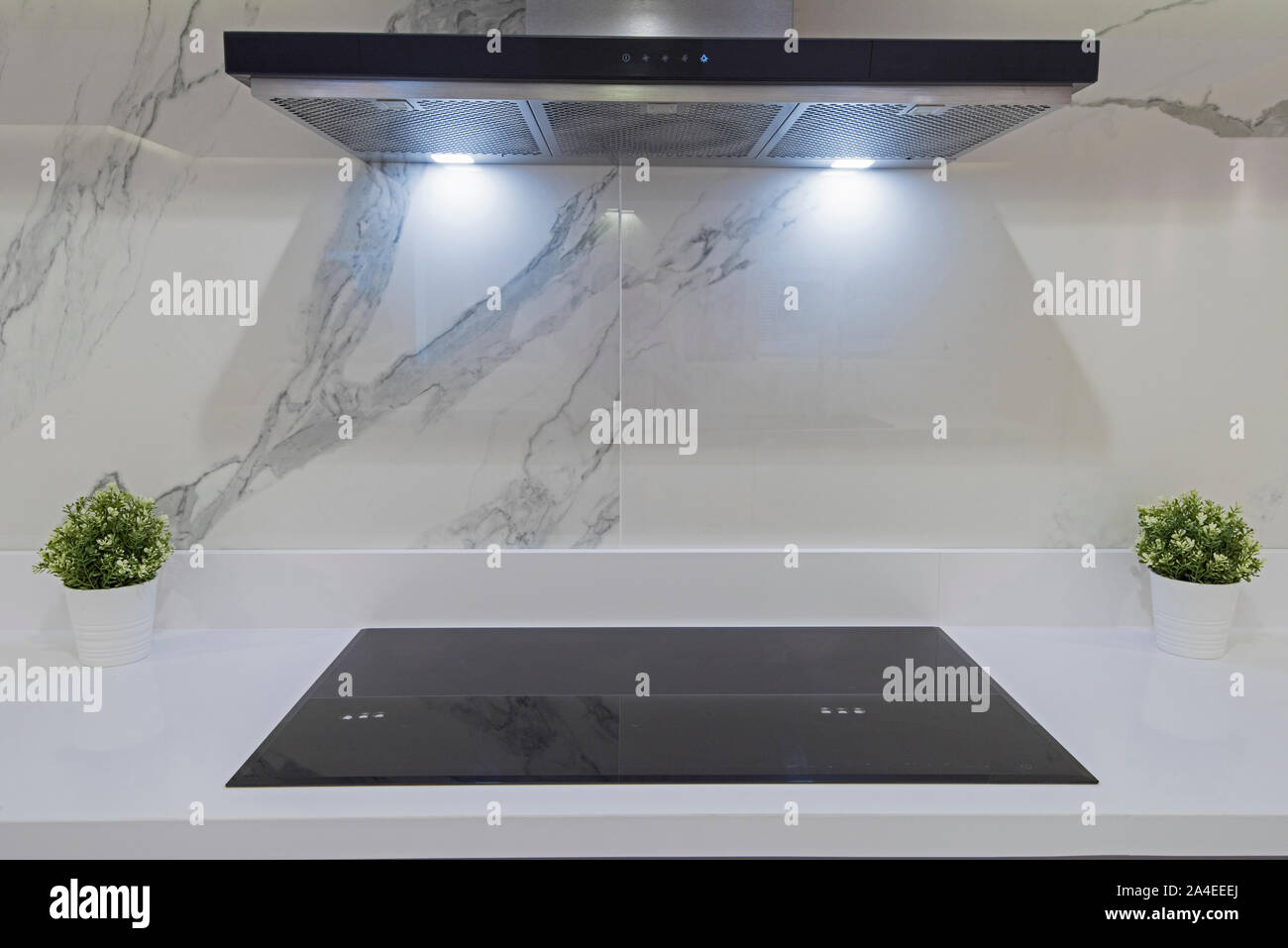 Interior design decor showing modern kitchen cooker hob appliance with ...