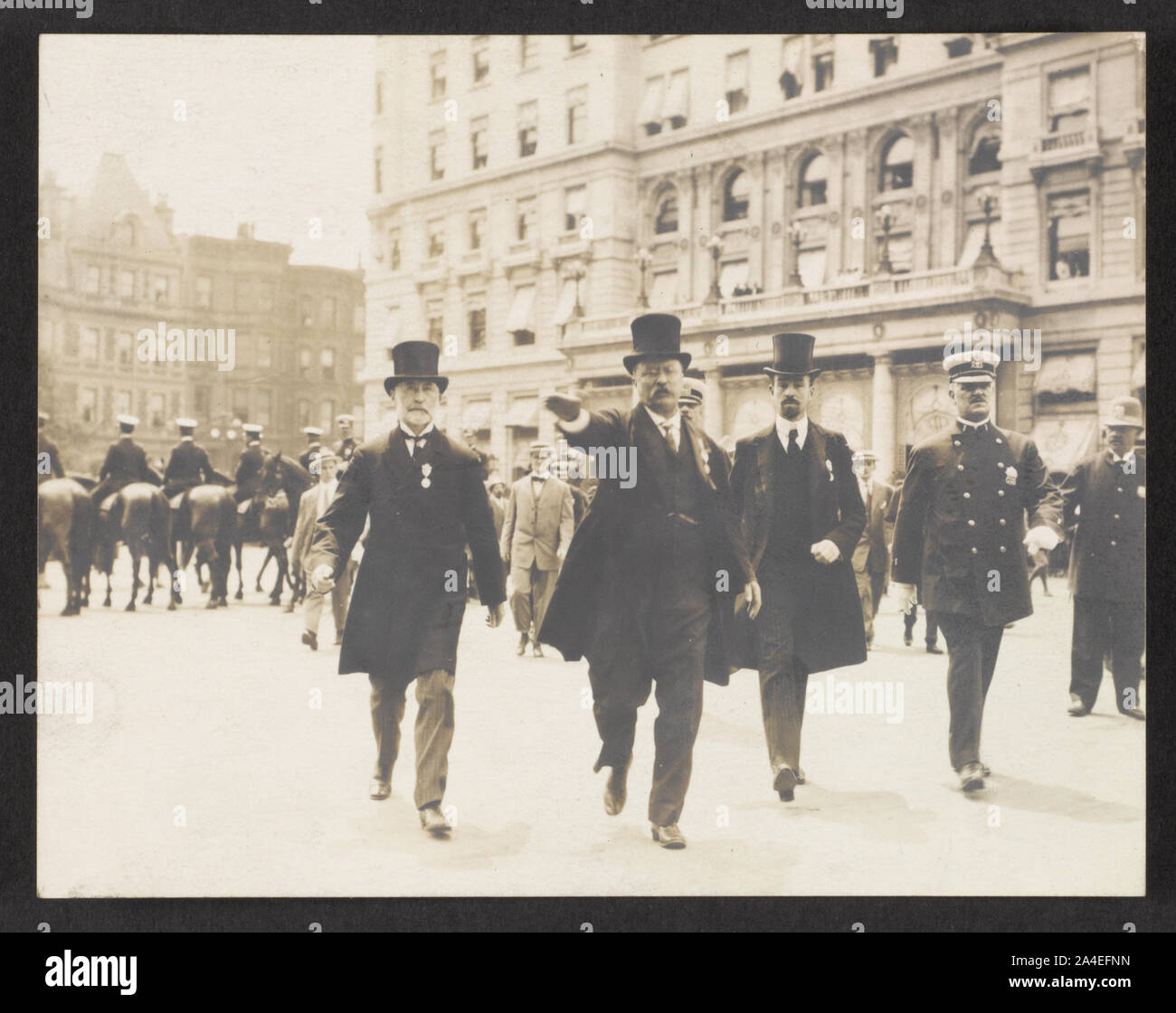 Theodore Roosevelt walking in a homecoming parade with New York City ...