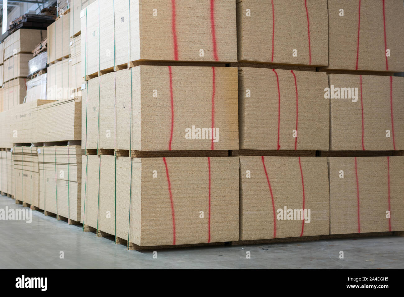 Warehouse tree. Pallets with wooden plates in a warehouse or in a ...