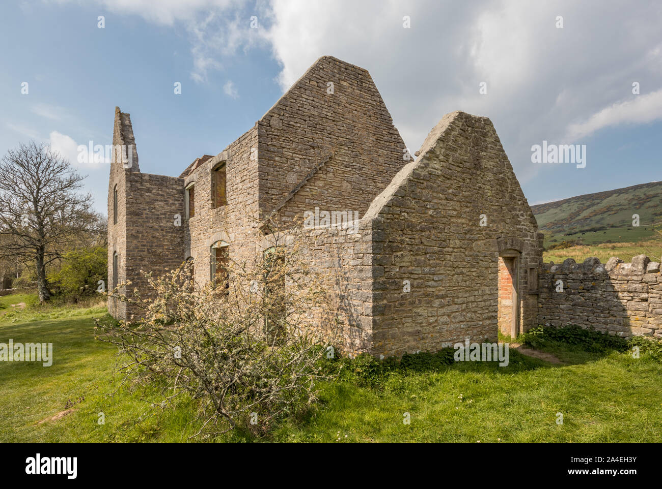Derelict buildings in the deserted Tyneham village, Dorset, UK Stock ...