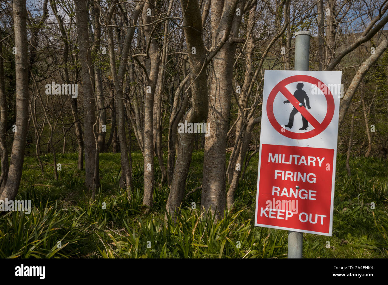 Warning sign on the footpath from Tyneham village to Worborrow Bay ...