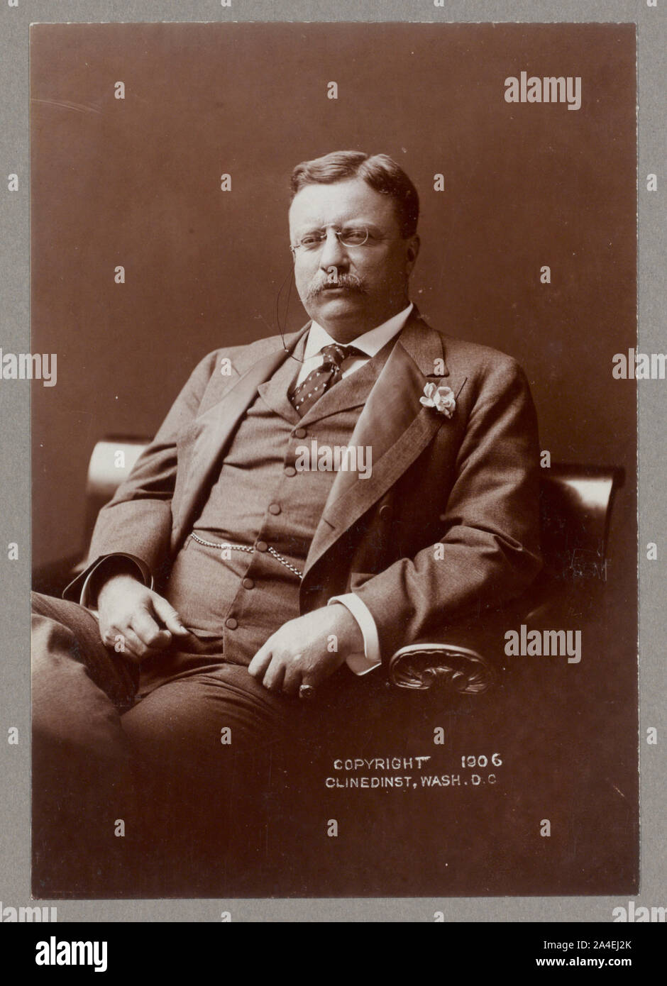 Theodore Roosevelt, three quarter-length portrait, seated left, facing ...