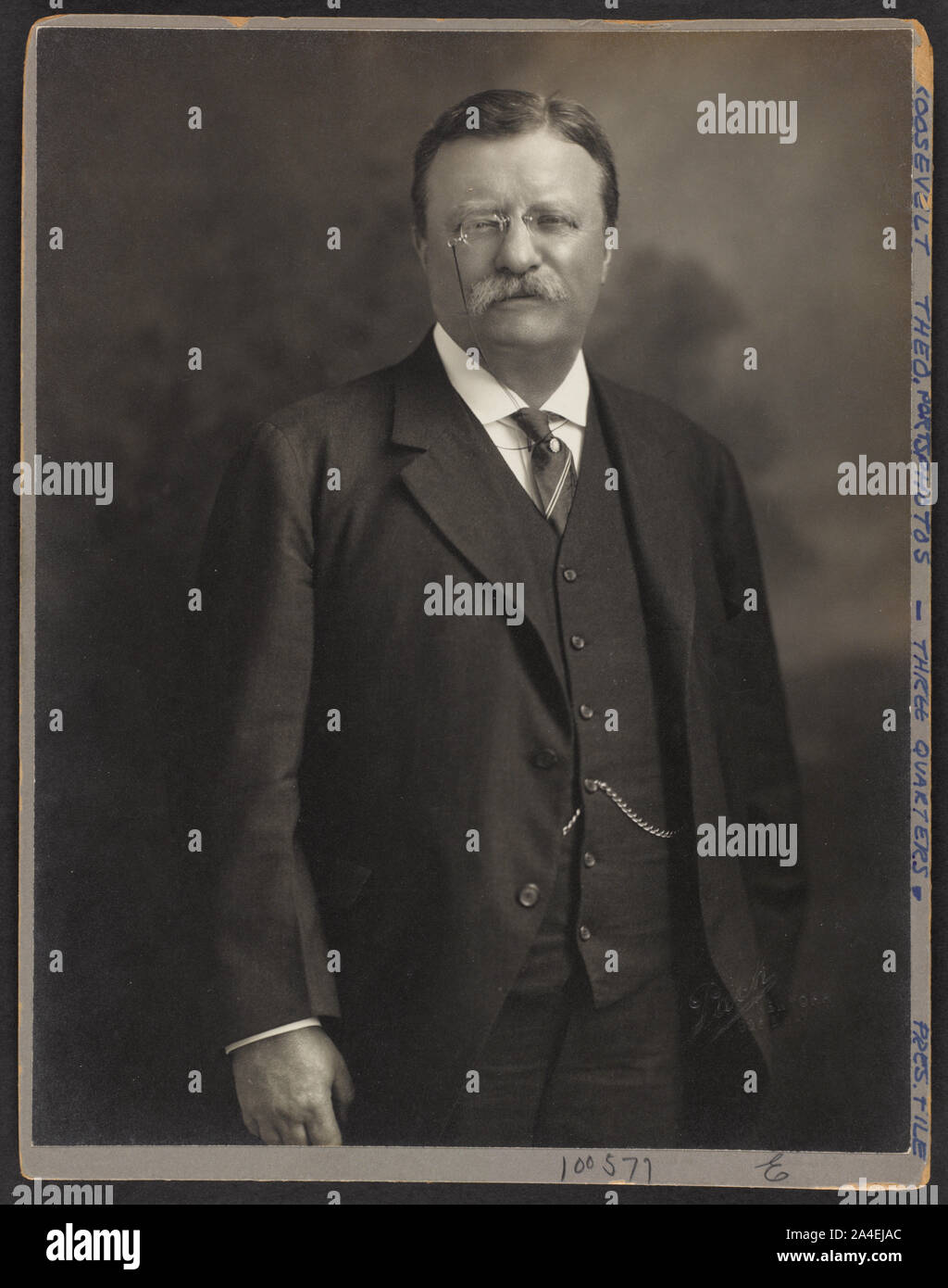 Theodore Roosevelt, three-quarter length portrait, standing facing ...