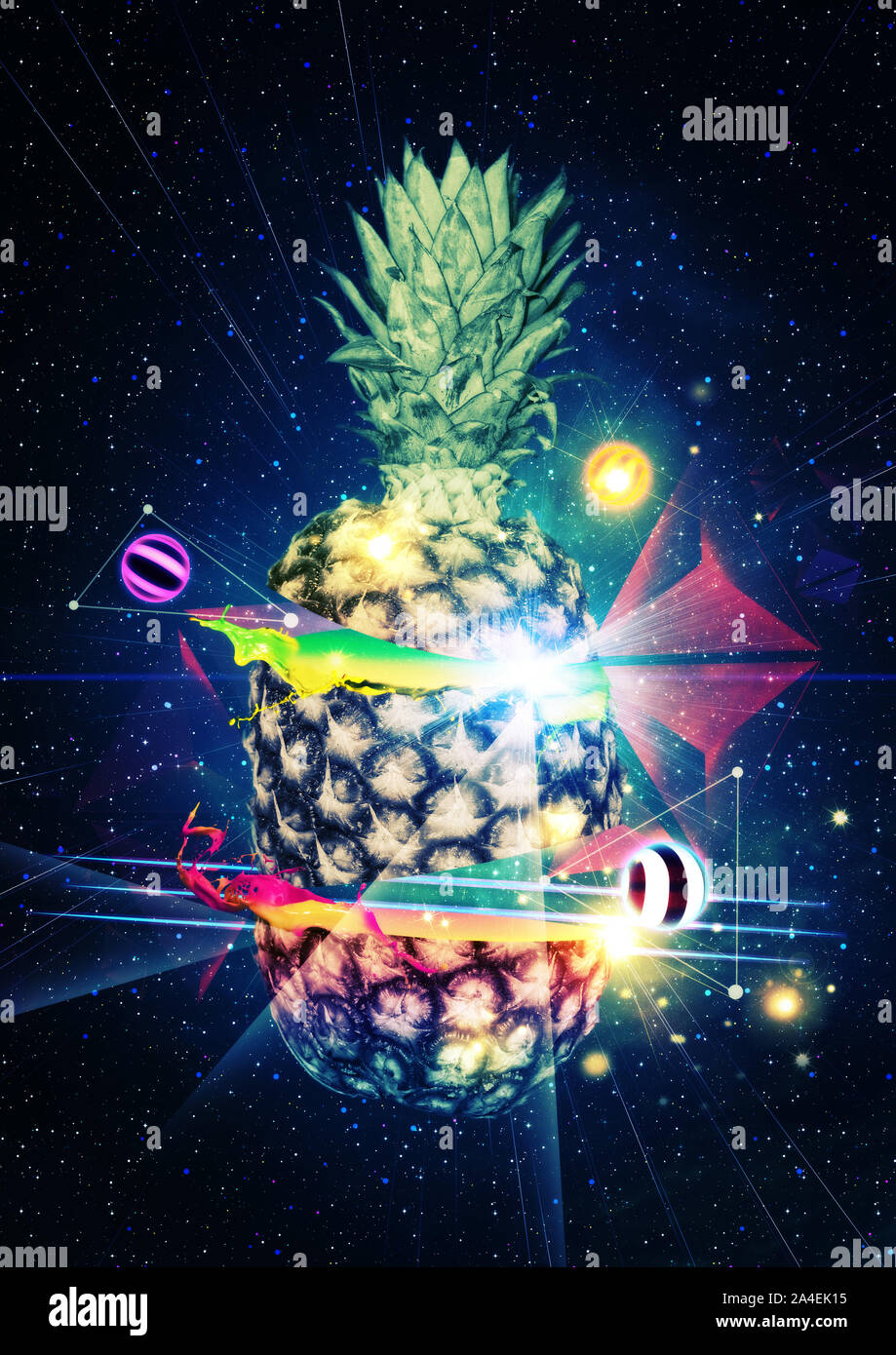 Big cutted pineapple over starry background with geometric elements ...