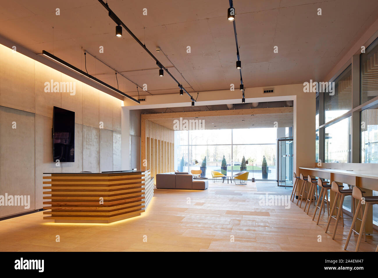 Reception foyer with desk and waiting lounge. Davidson House, Reading ...