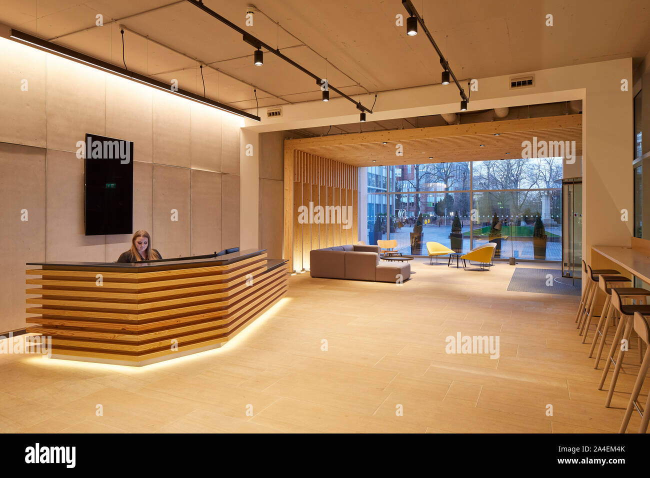 Reception foyer with desk and waiting lounge. Davidson House, Reading ...