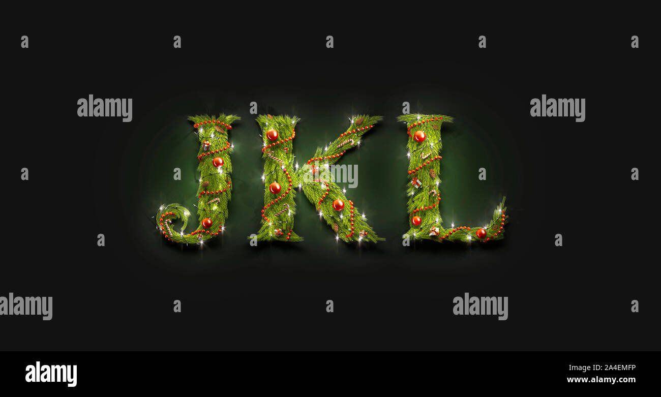 Decorative J K L letters, xmas font mockup in darkness Stock Photo - Alamy