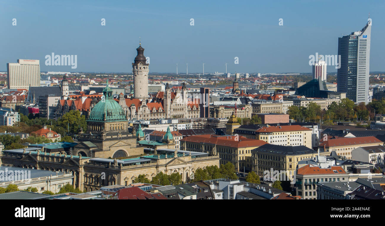 Leipzig, Germany. 14th Oct, 2019. The city centre of Leipzig with the ...