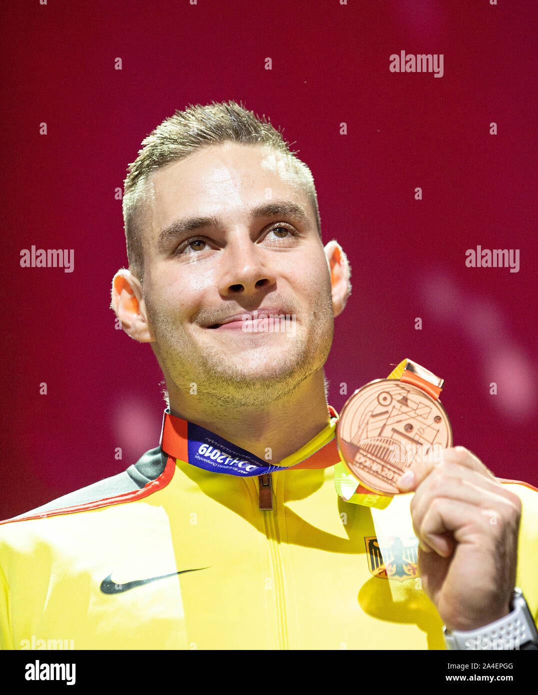 Johannes VETTER (Germany / 3rd place) shows his medal, bronze, bronze ...