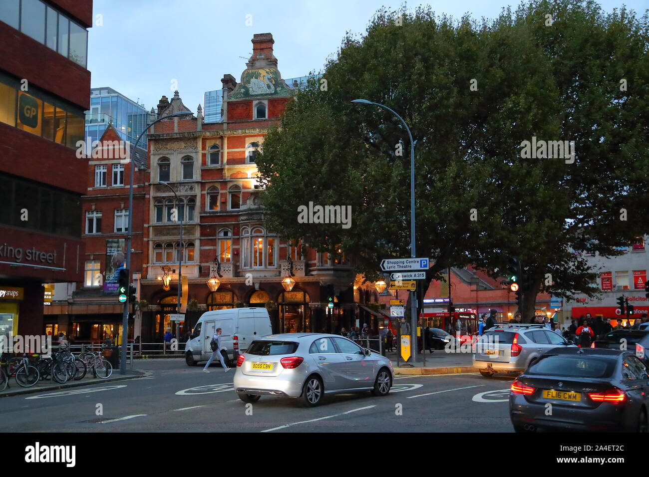 Hammersmith centre near the Underground at night-time, London, UK Stock ...
