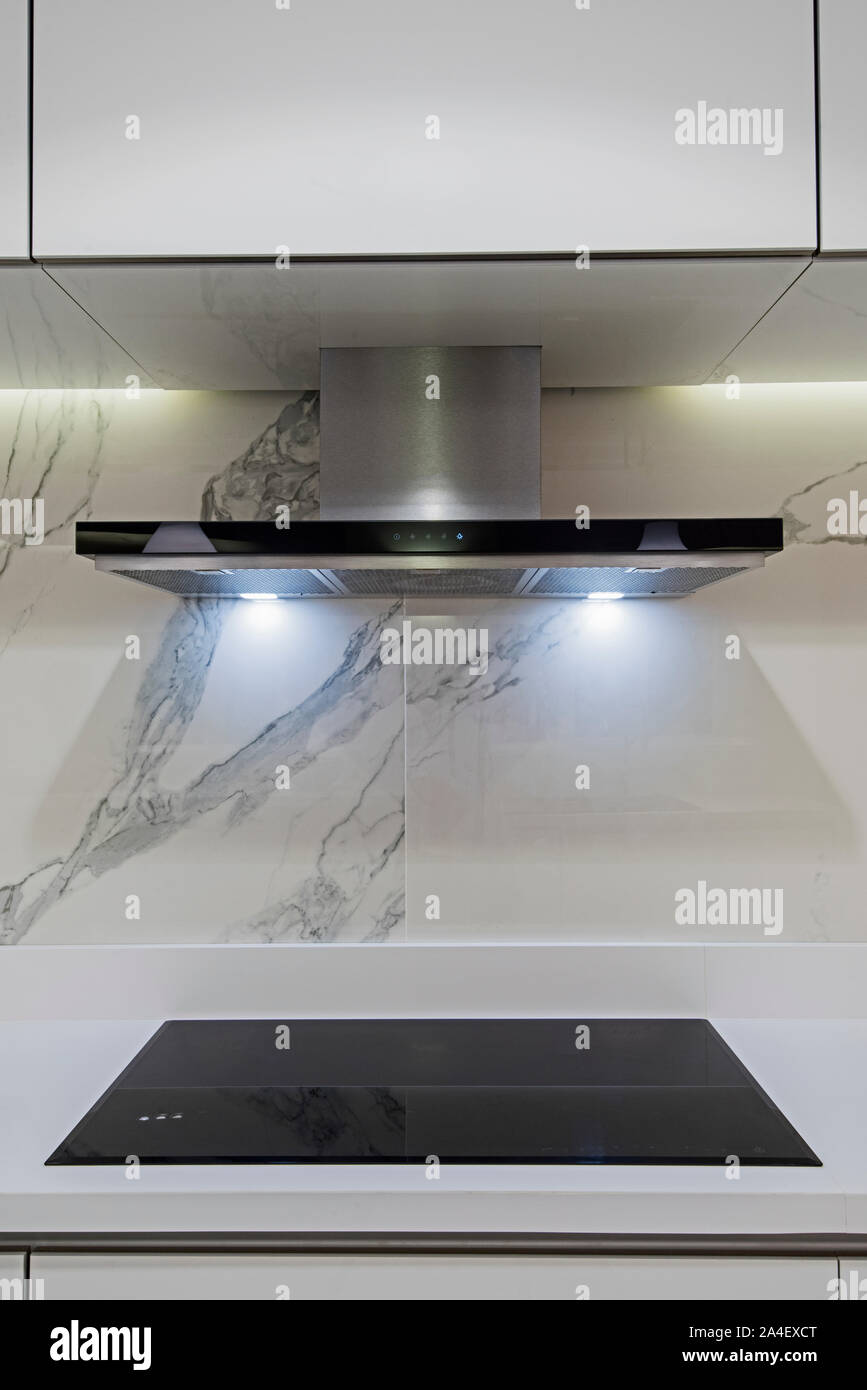 Interior design decor showing modern kitchen cooker hob appliance with ...