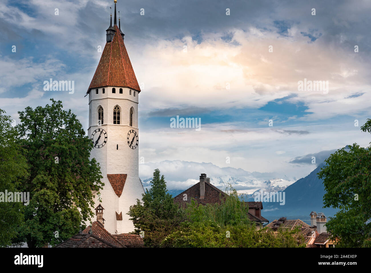 Tower of the town church, Thun, Bernese Oberland, Switzerland, Europe ...