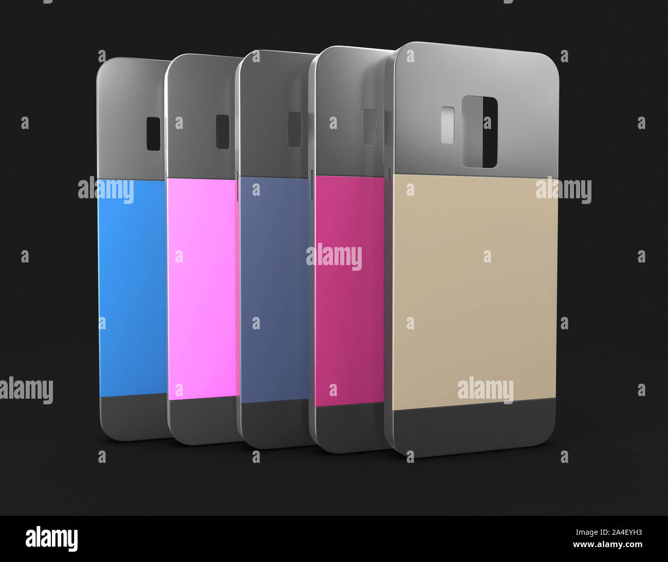 3d Illustration of smartphone back covers on a black background Stock ...