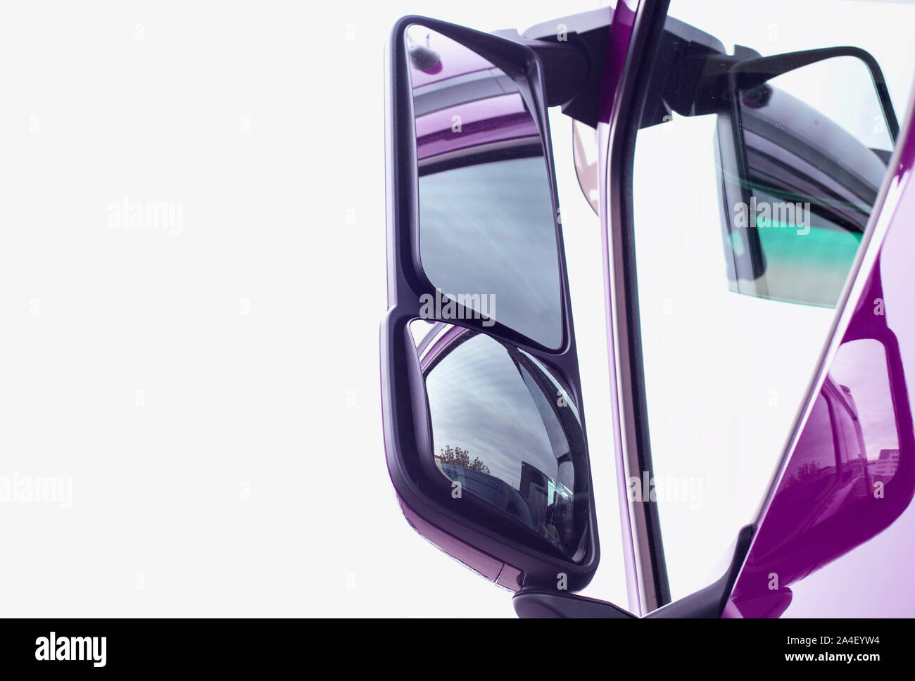 Side rearview mirror of a truck. The concept of a review of driver ...