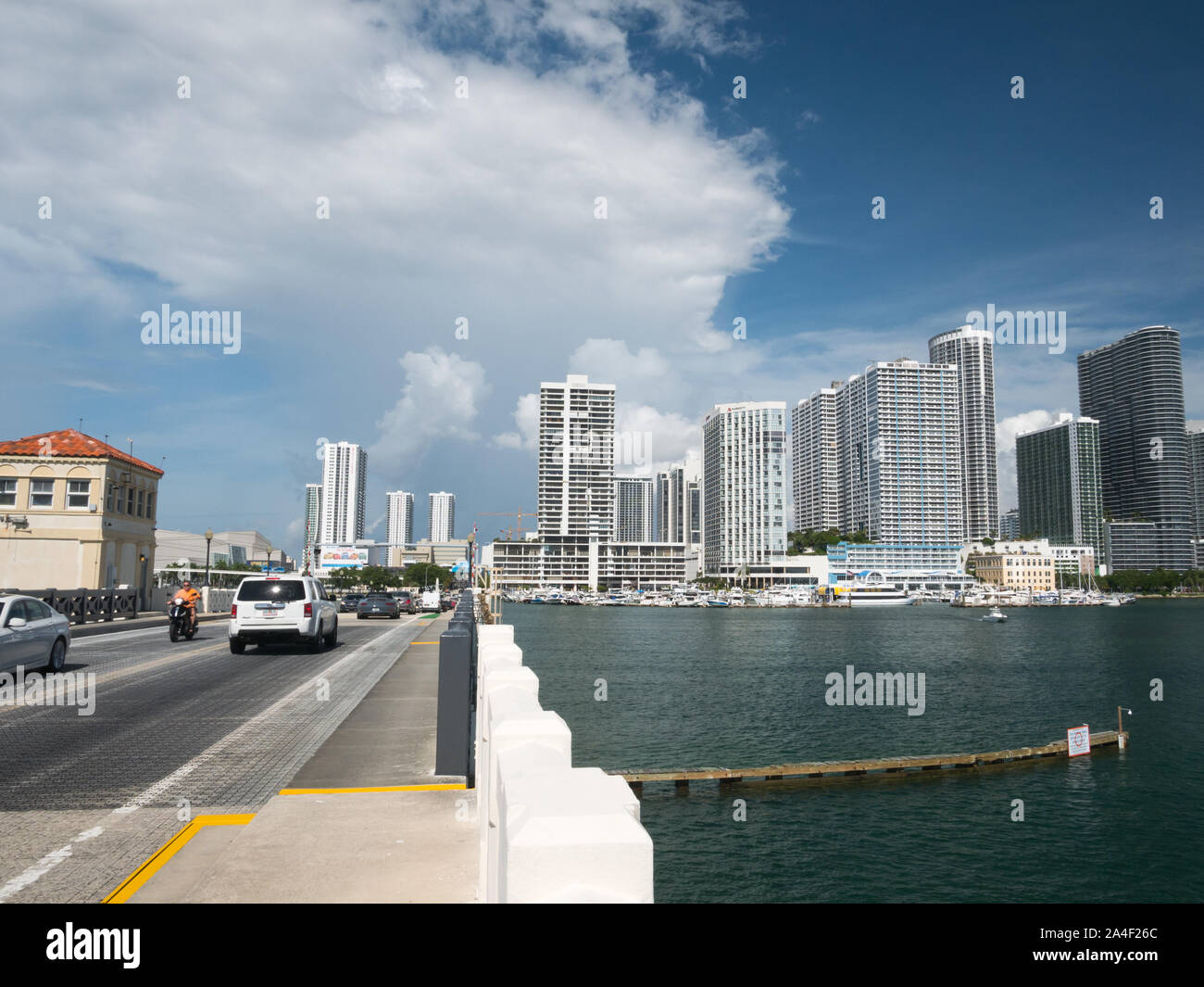 Miami, Florida, USA. August 2019. Cars on Miami Venetian Causeway ...