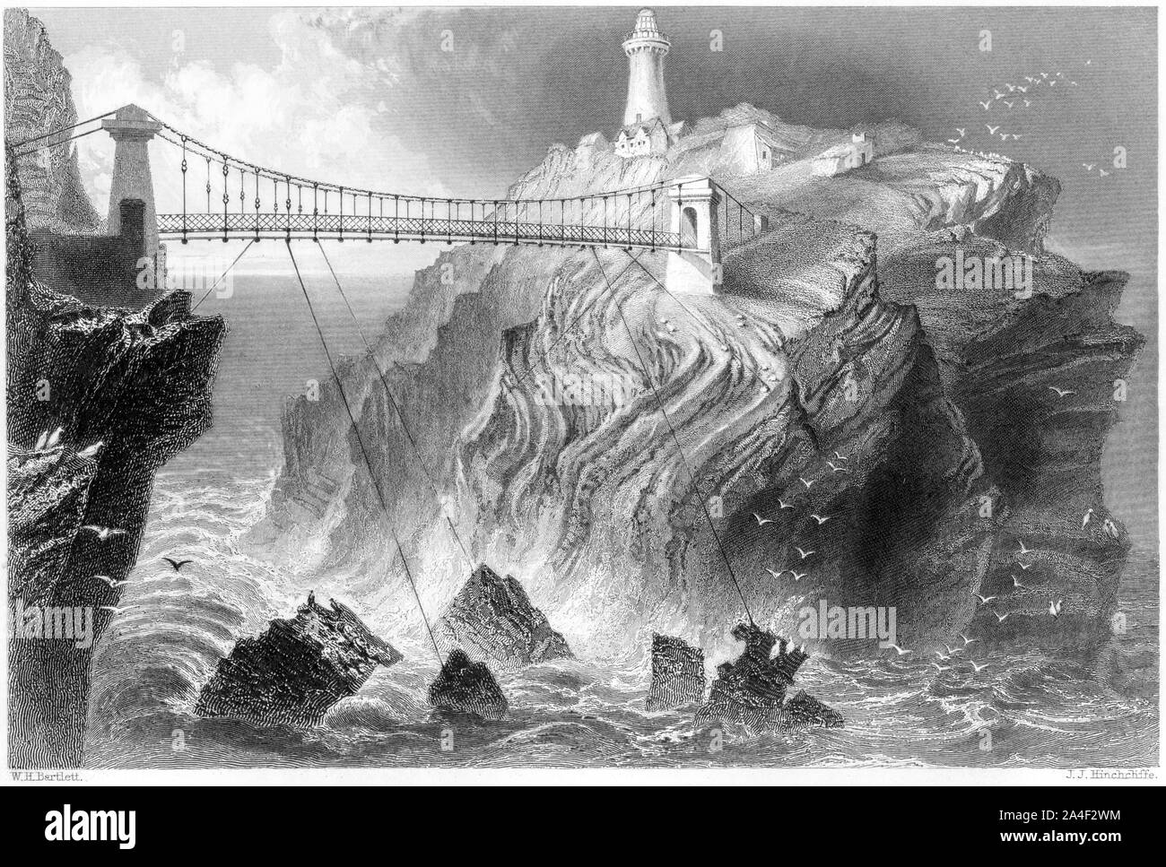 An engraving of the Bridge to the South Stack Lighthouse near Holyhead ...