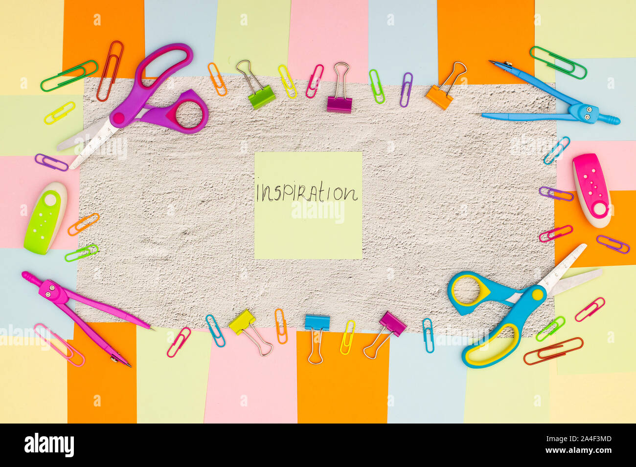 Colorful and creative frame from school supplies and motivation note ...