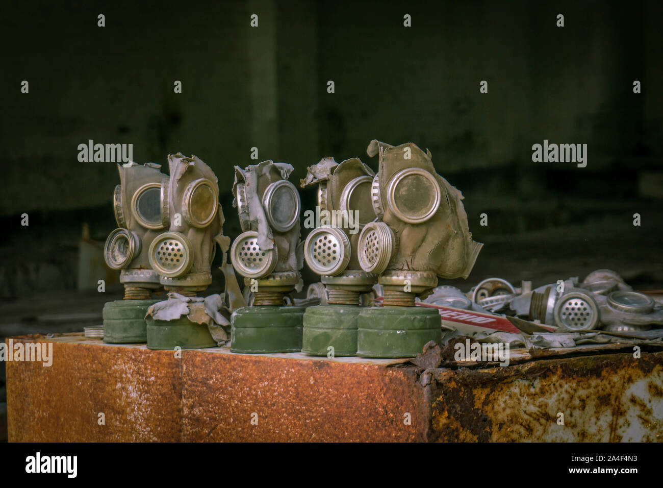 Gas masks near radar Duga in Chernobyl exclusion zone Stock Photo - Alamy
