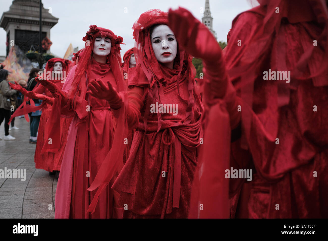 The Red Brigade during Extinction Rebellion protest in Trafalgar Square ...