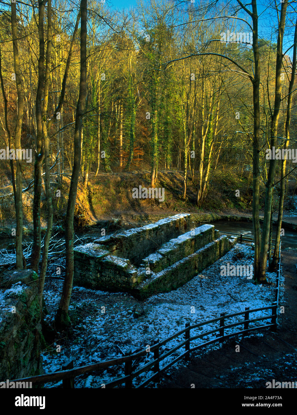 View NE of a stone wheel-pit on W bank of River Alyn which held a water ...