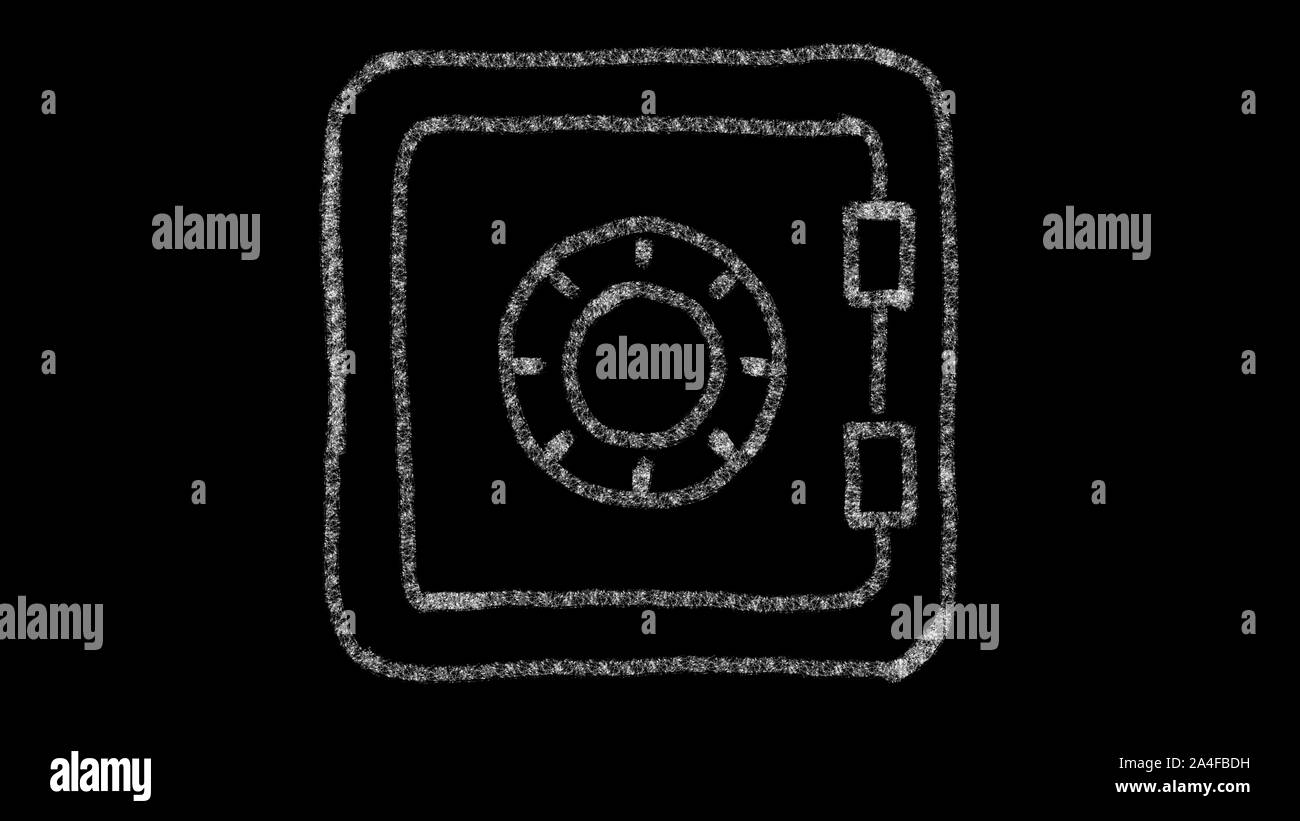 safe icon, designed with drawing style on a blackboard, an animated ...