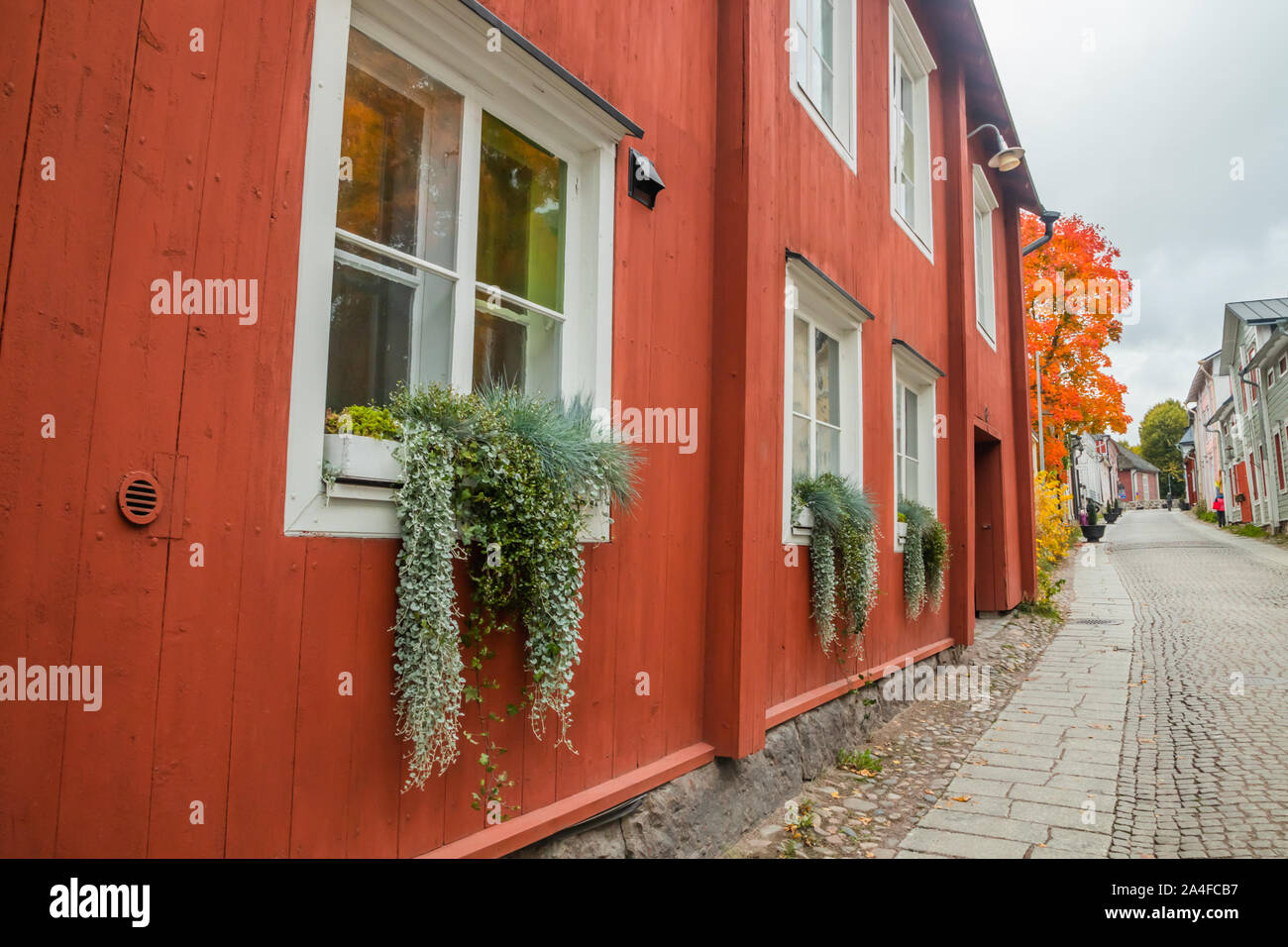 Street of Old Porvoo, Finland. Beautiful city autumn landscape with ...