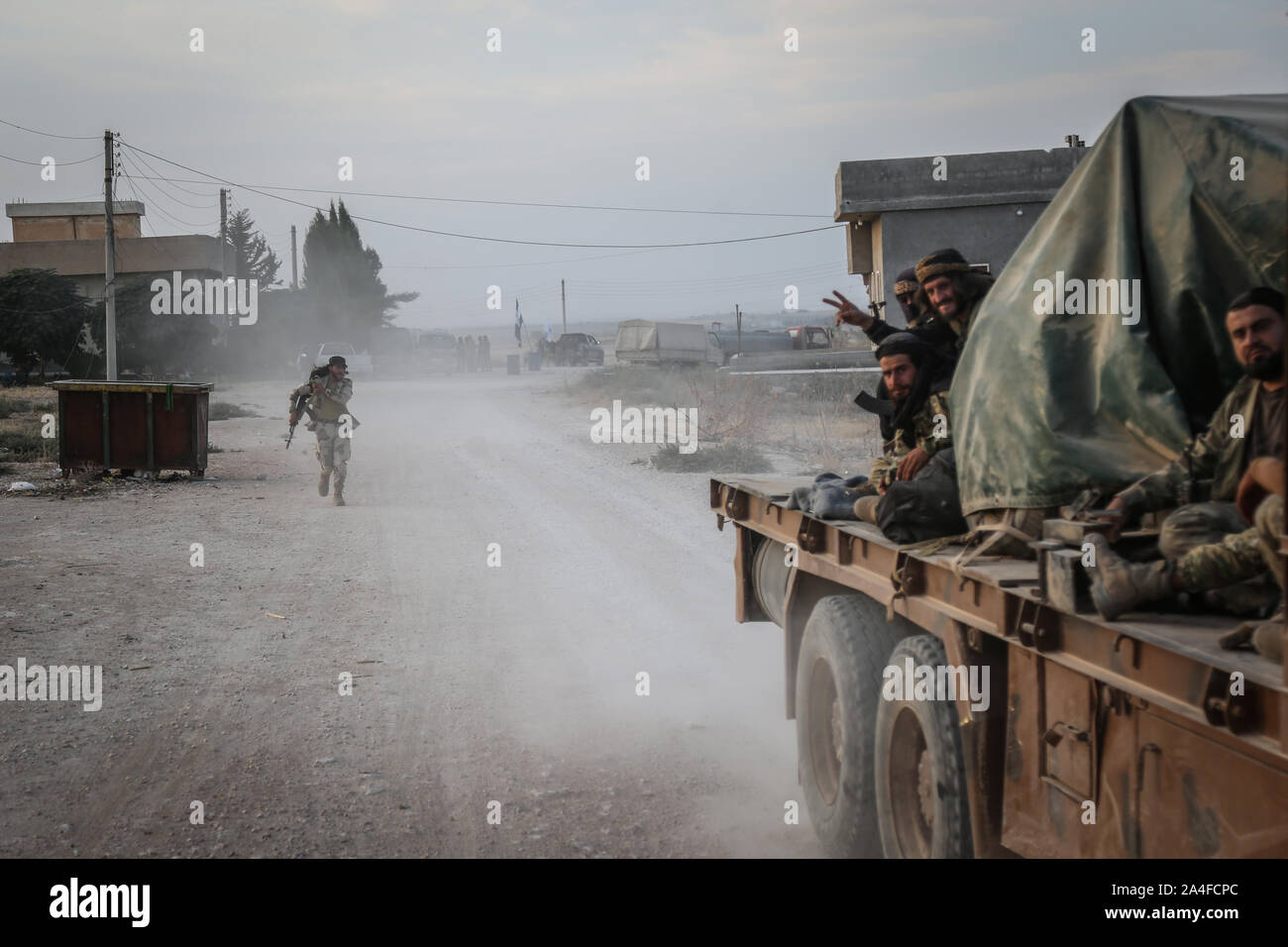 Tell Abiad, Syria. 14th Oct, 2019. Soldiers of the Turkish-backed ...