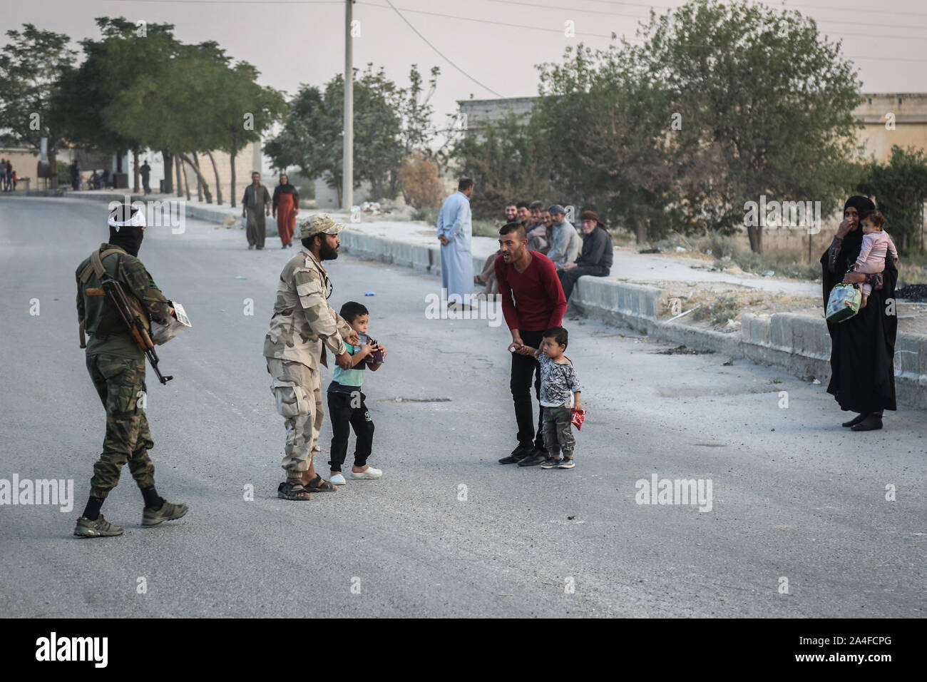 Tell Abiad, Syria. 14th Oct, 2019. Soldiers of the Turkish-backed ...
