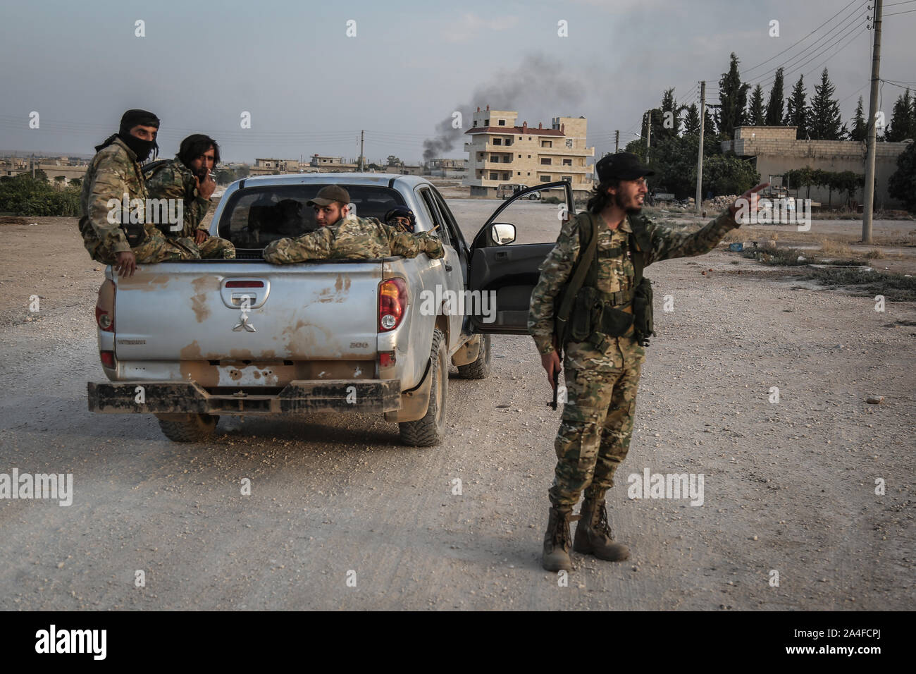 Tell Abiad, Syria. 14th Oct, 2019. Soldiers of the Turkish-backed ...