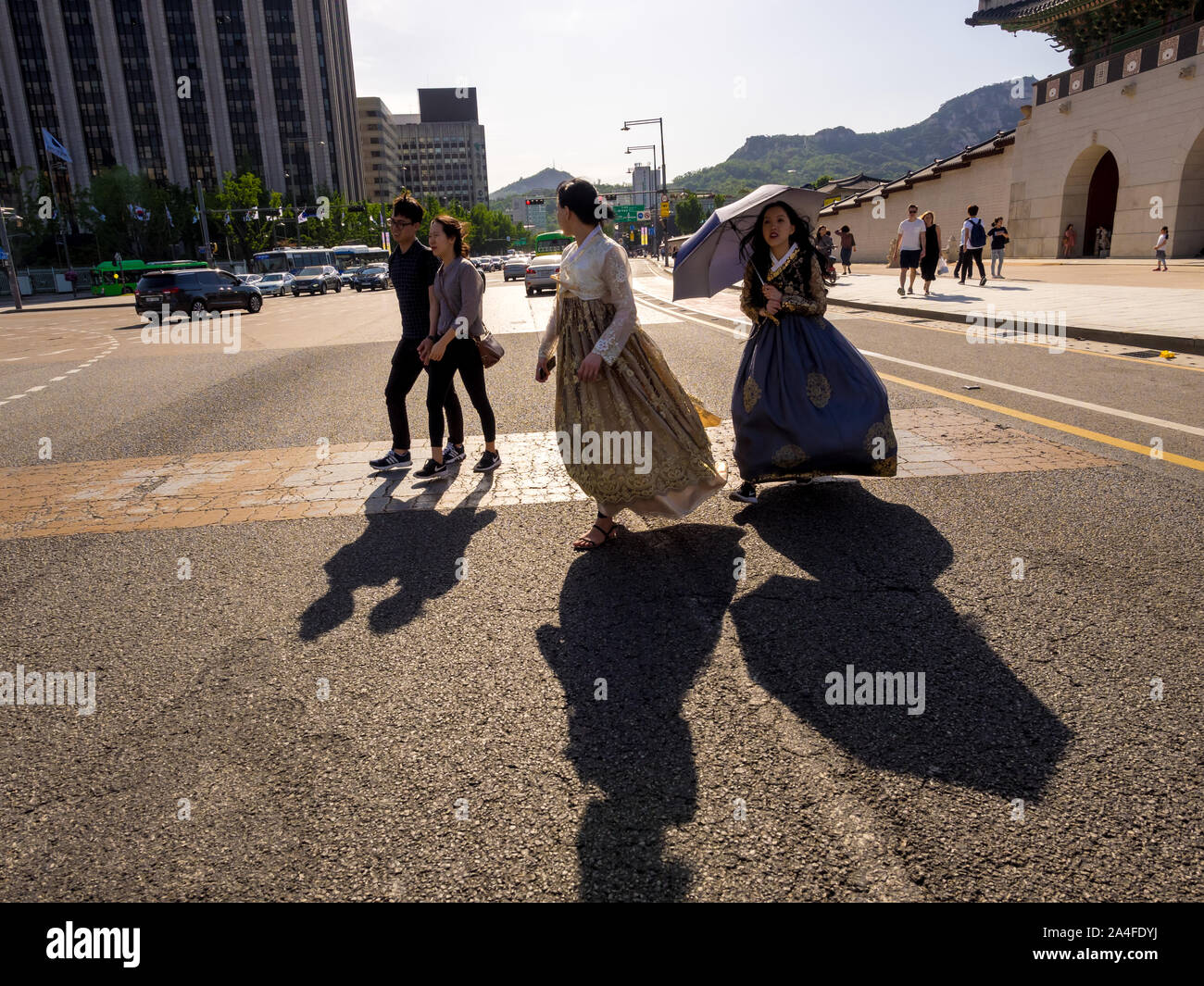 Seoul, South Korea - June 3, 2017 : Young women in colorful traditional ...