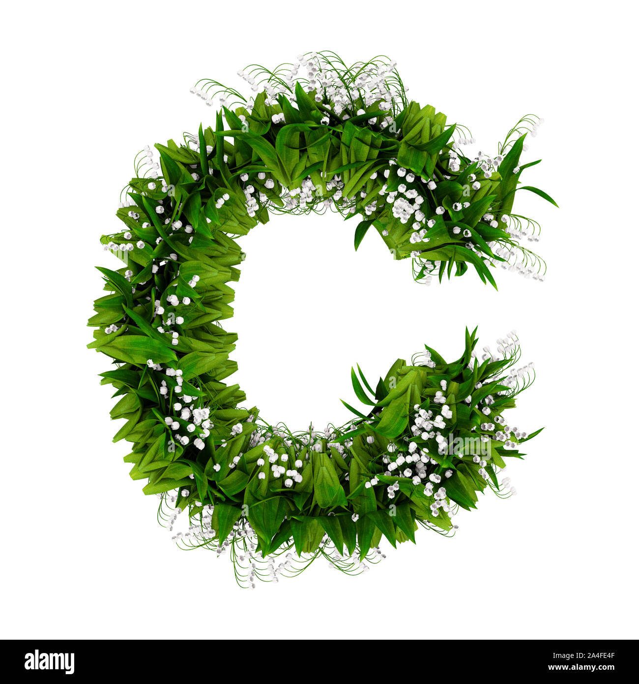 Letter C made of flowers and grass isolated on white. 3d illustration ...