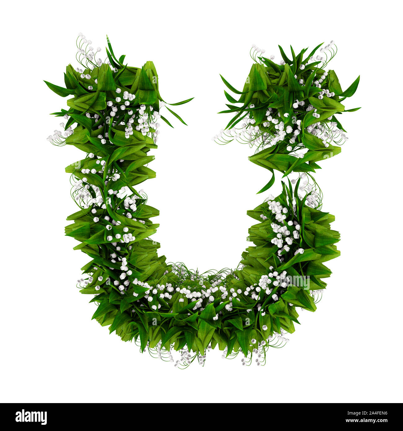 Letter U made of flowers and grass isolated on white. 3d illustration ...