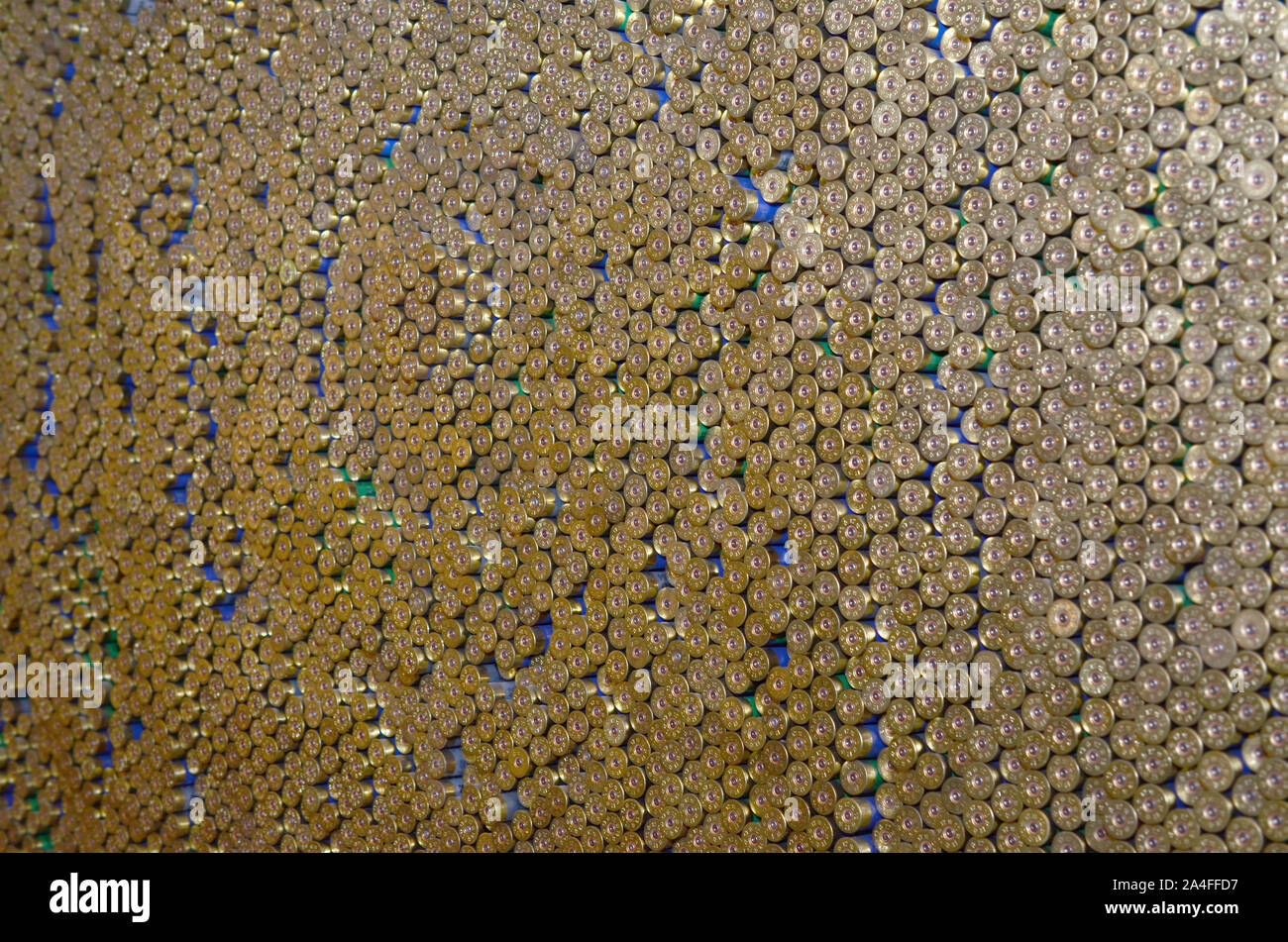 Pattern of 12 gauge cartridges for shotgun bullets. Shells for hunting ...
