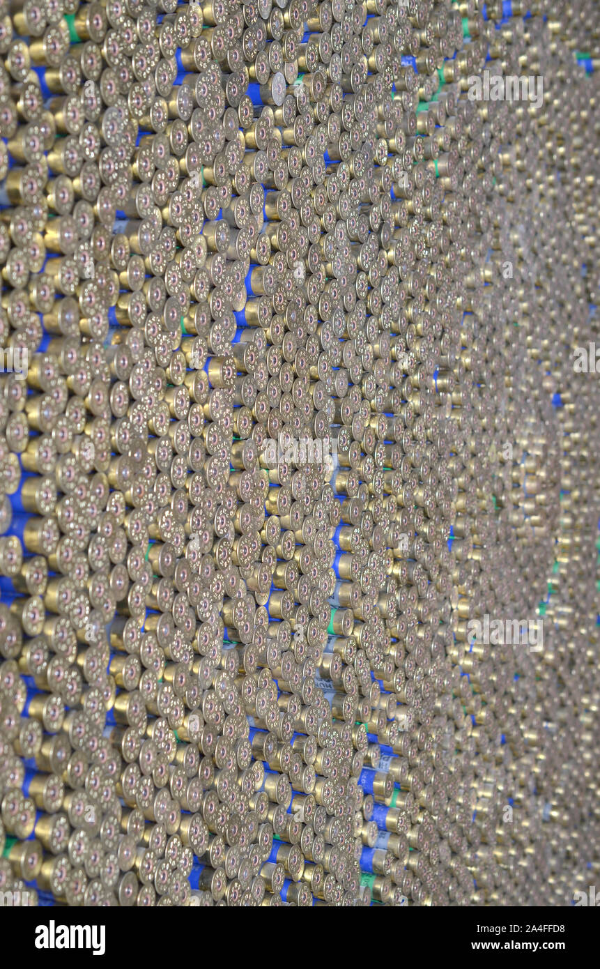 Pattern of 12 gauge cartridges for shotgun bullets. Shells for hunting ...