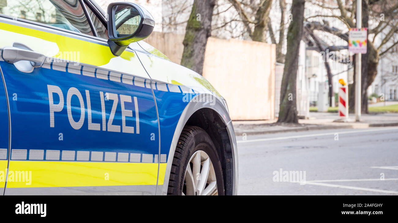 Vehicle inspection of the German police in the city Stock Photo - Alamy