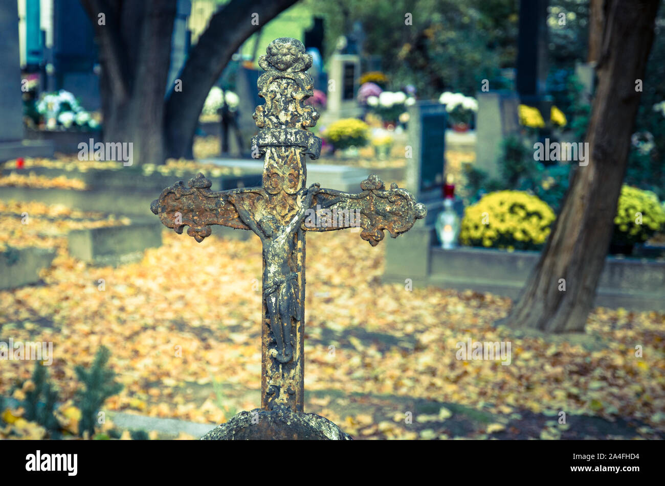 iron rusty cross symbols in the cemetery Stock Photo - Alamy